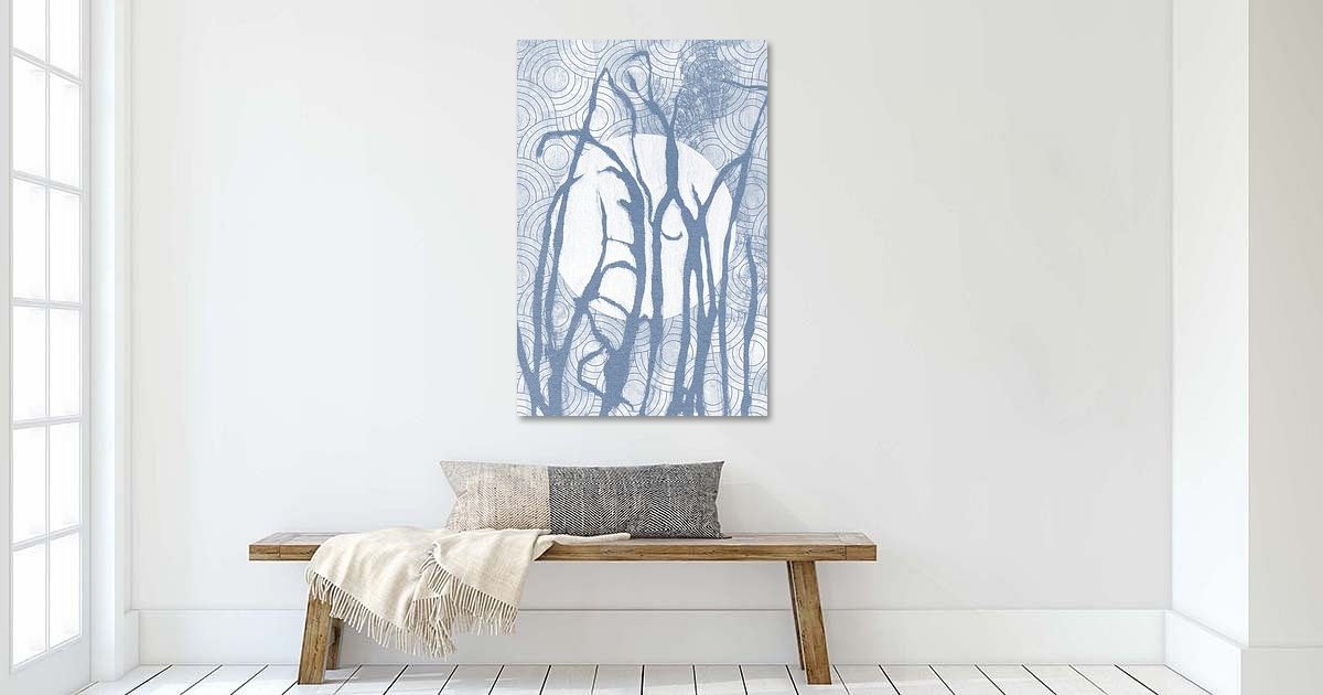 Ikigai. Blauw gras en maan. Abstracte minimalistische Zen kunst. Japanse stijl VIII van Dina ...